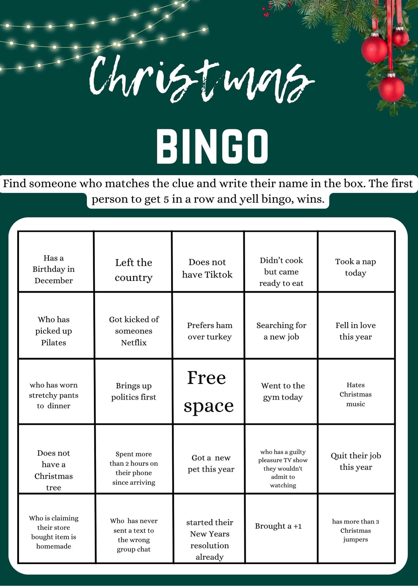 Printable Christmas Bingo Cards - Etsy