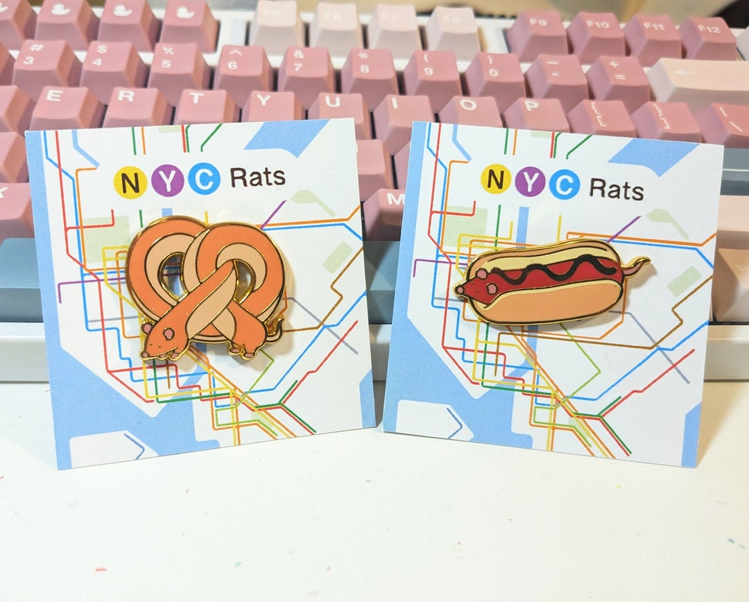 NYC Rat Pins Hot Dog & Pretzel Hard Enamel Pins - Etsy