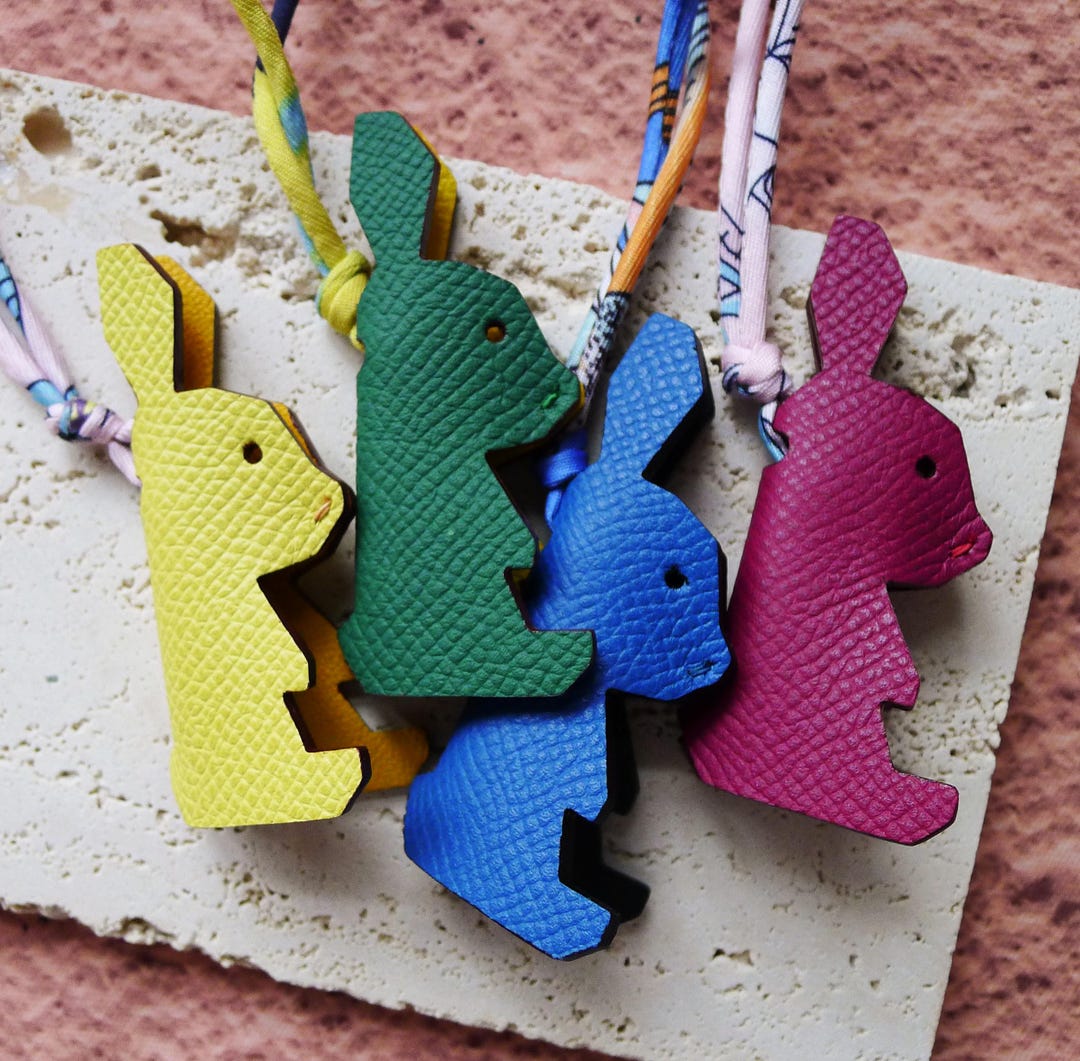 Handmade Calf Leather Rabbit Charm: Colorful Bag Keychain - Etsy