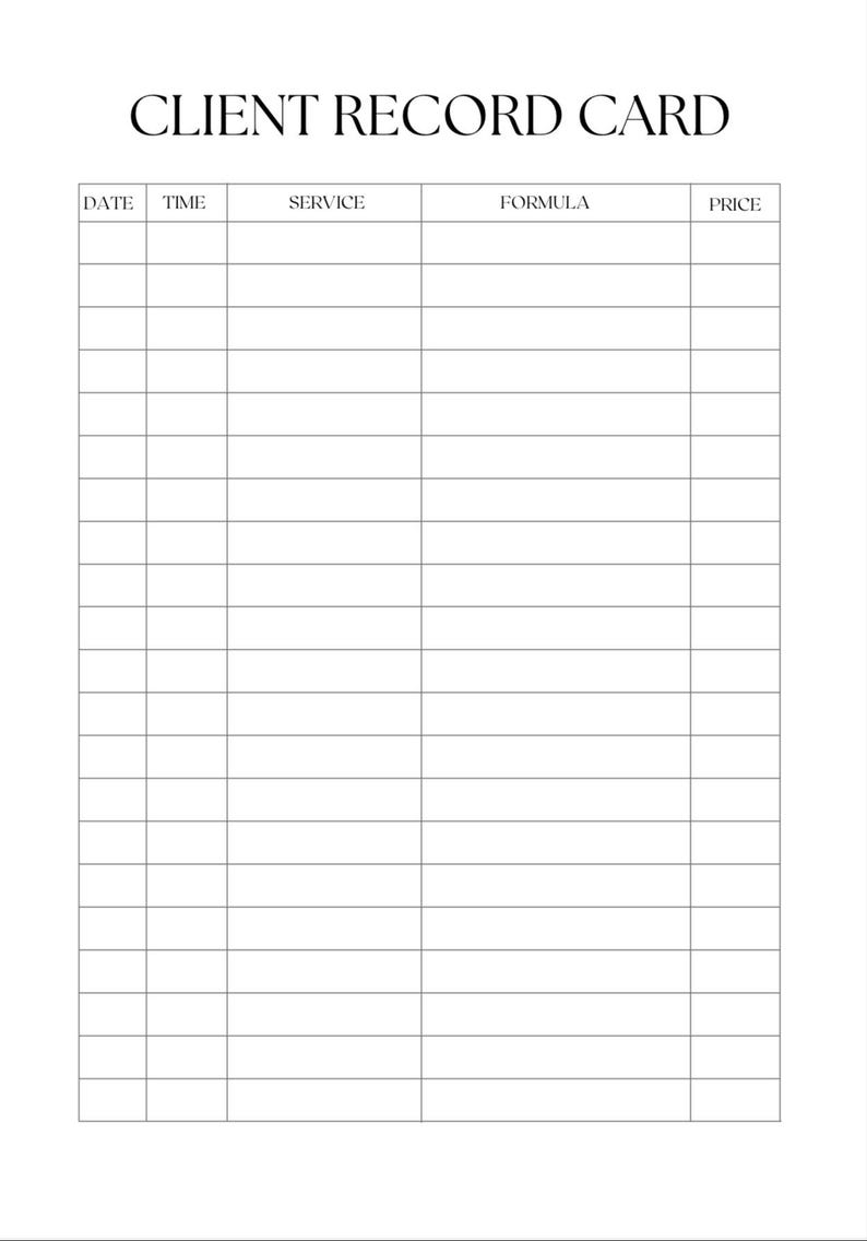 Client Record Card - Etsy