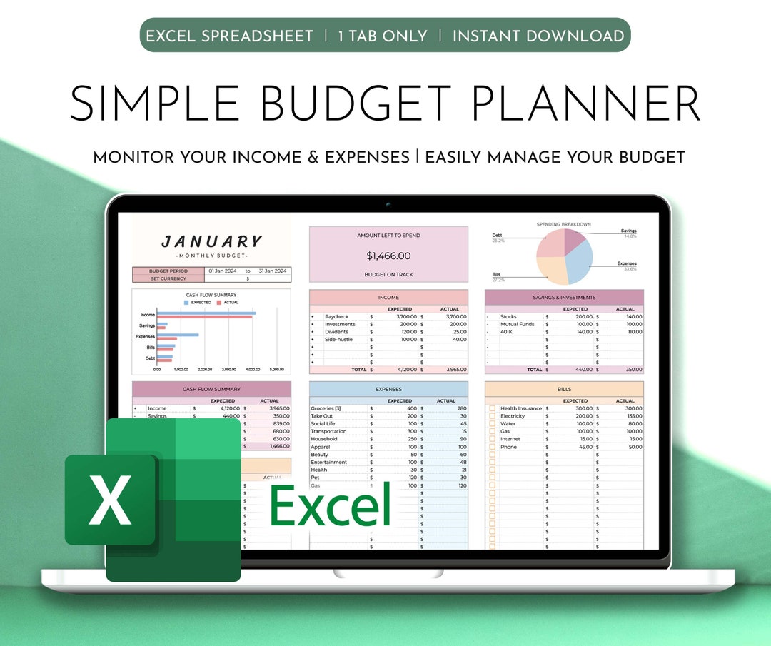 Excel Budget Planner: Monthly, Weekly, Bi-weekly Budget Spreadsheet ...