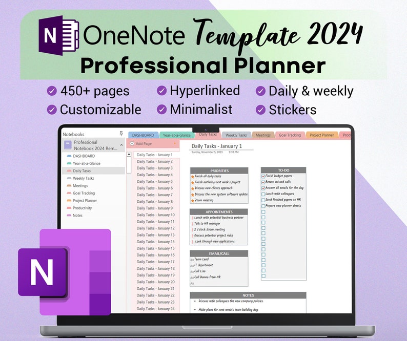 OneNote Planner 2024 Modèle professionnel One Note pour la gestion de ...
