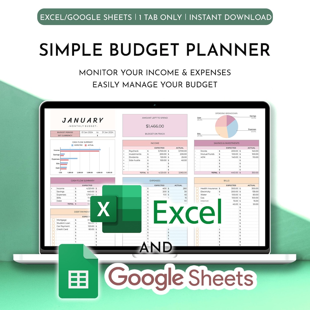 Excel Budget Planner Google Sheets Included: Monthly, Weekly, Bi-weekly ...