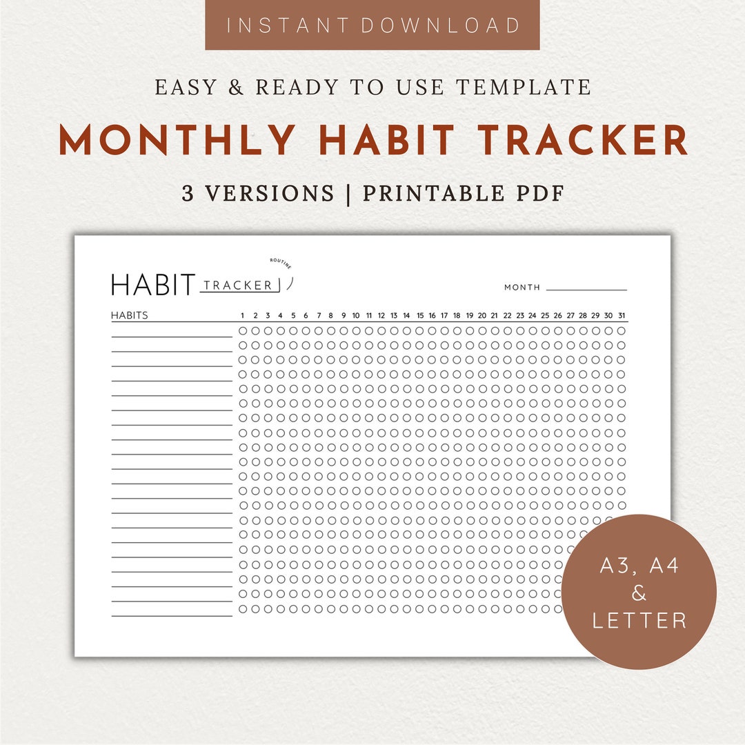 Monthly Habit Tracker Printable Planner A3 A4 Letter Goal Tracker ...