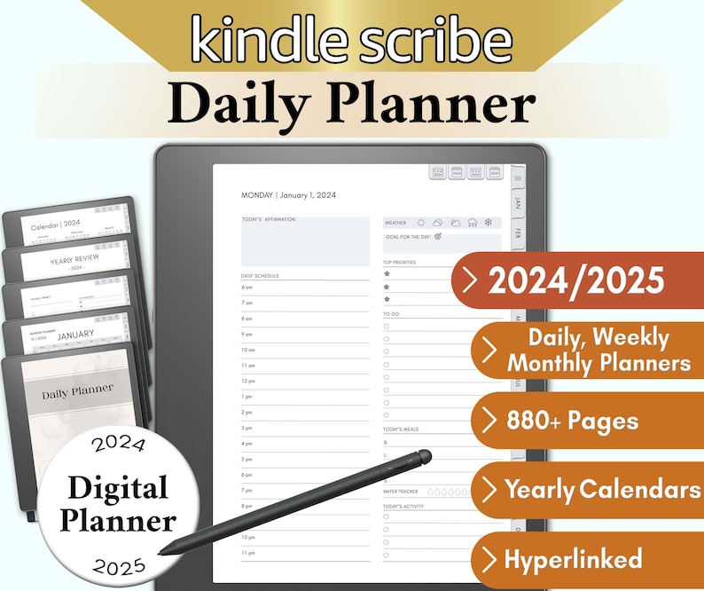 Kindle Scribe Templates Daily Planner 2024 2025 Calendar Hyperlinked ...