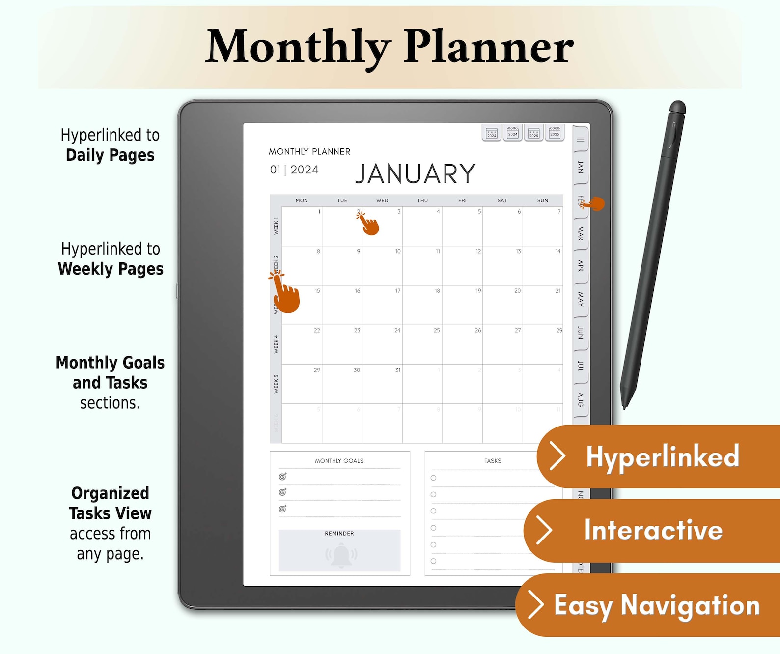 Kindle Scribe Templates Daily Planner 2024 2025 Calendar Hyperlinked ...