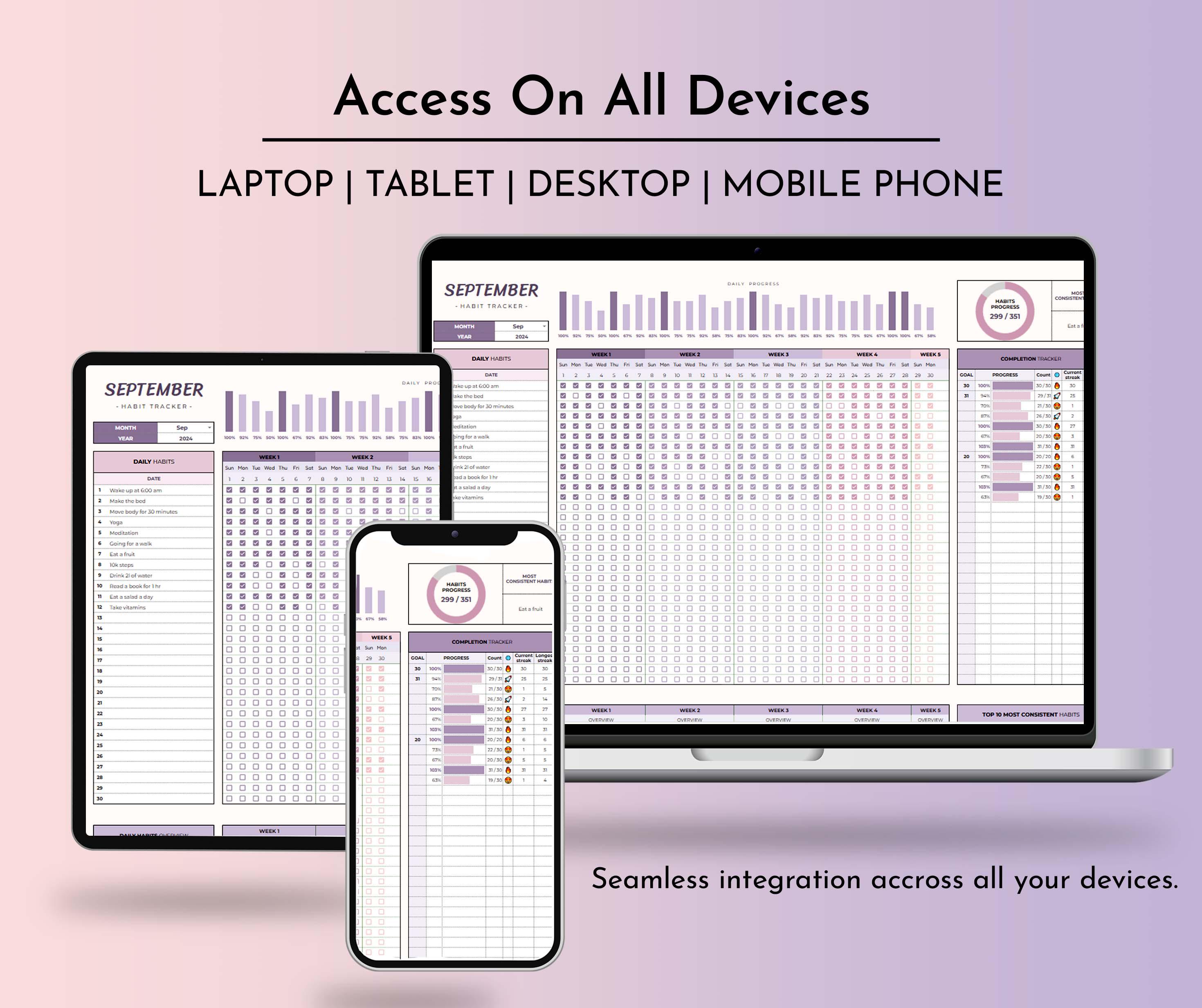 Purple Habit Tracker Spreadsheet: Daily, Weekly, Monthly (google Sheets ...