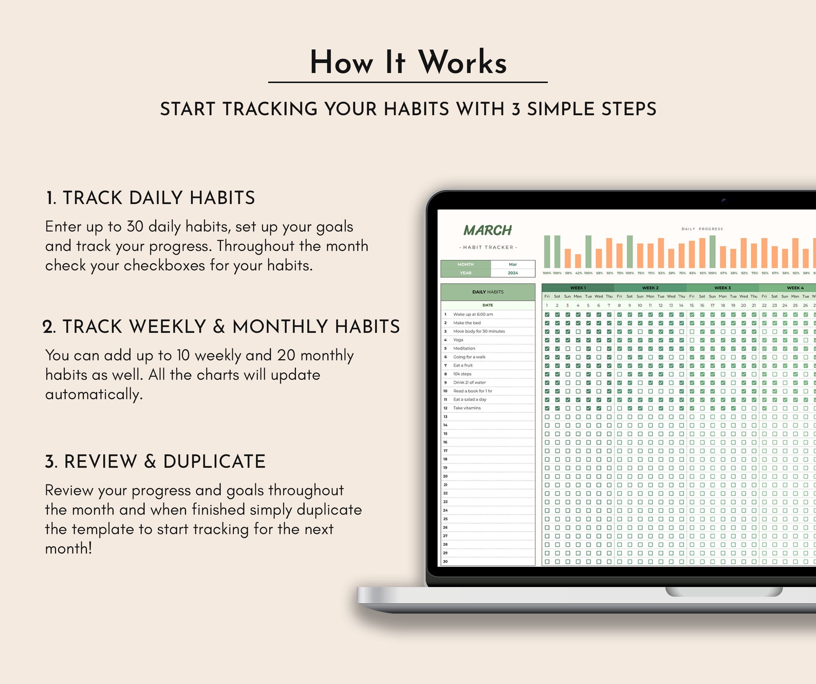 Habit Tracker Google Sheets Spreadsheet Template Daily Weekly Monthly ...