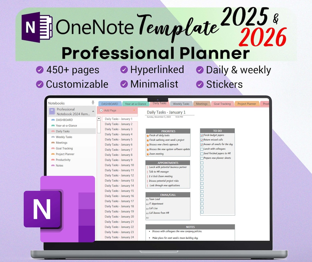 Onenote Planner 2025 2026 Professional One Note Template for Project ...