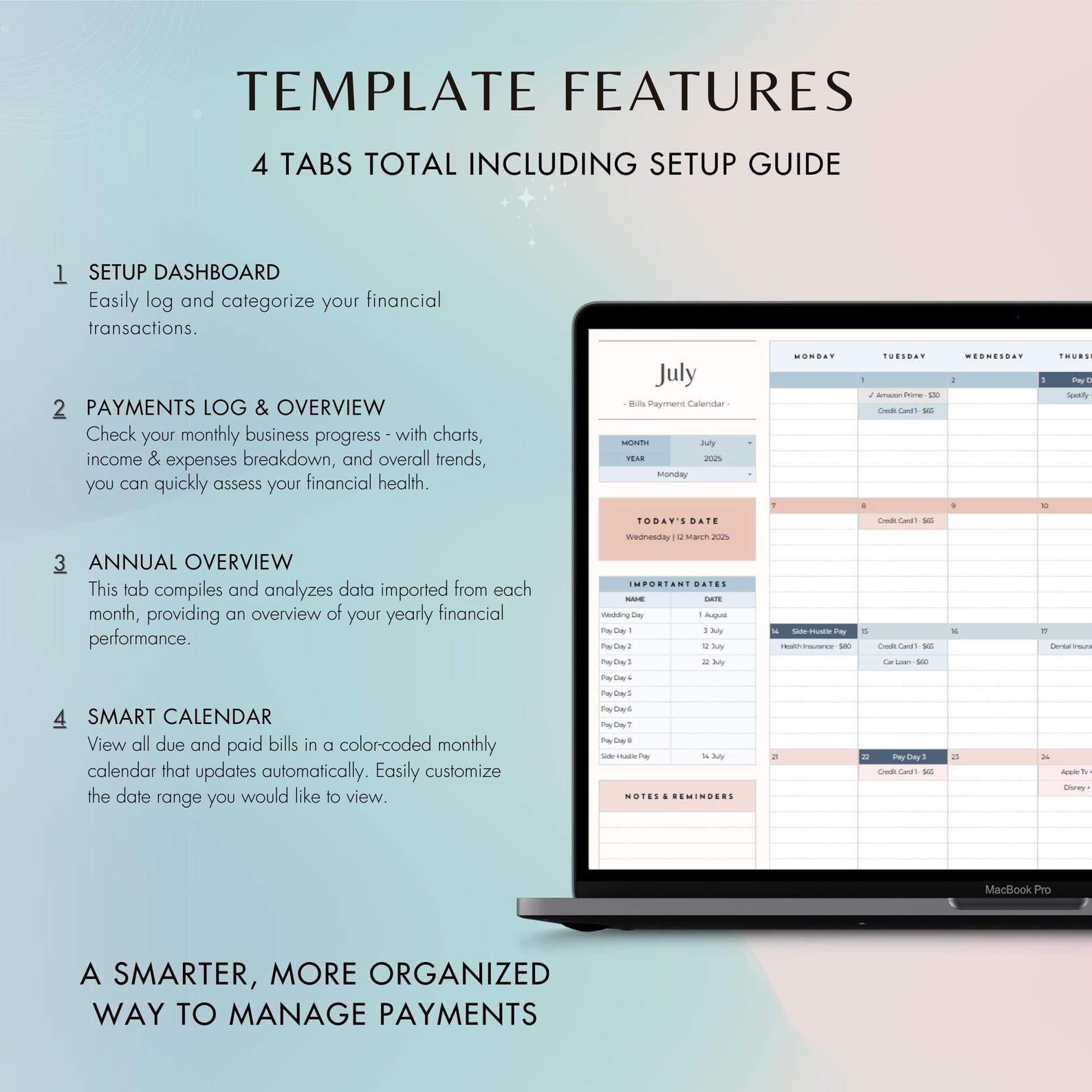 Smart Bill Calendar: Payment Tracker Spreadsheet for Google Sheets ...