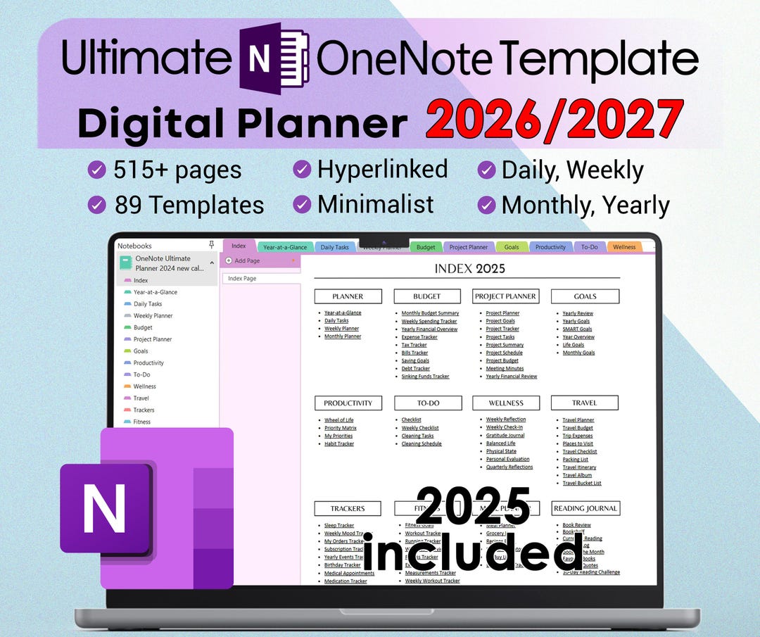 Onenote Template: 2025 2026 2027 Ultimate Digital Planner (hyperlinked ...