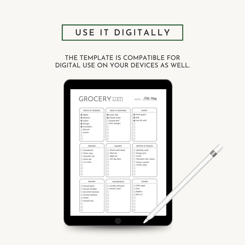Grocery List Printable Shopping Planner A4 A5 Letter Weekly Meal ...