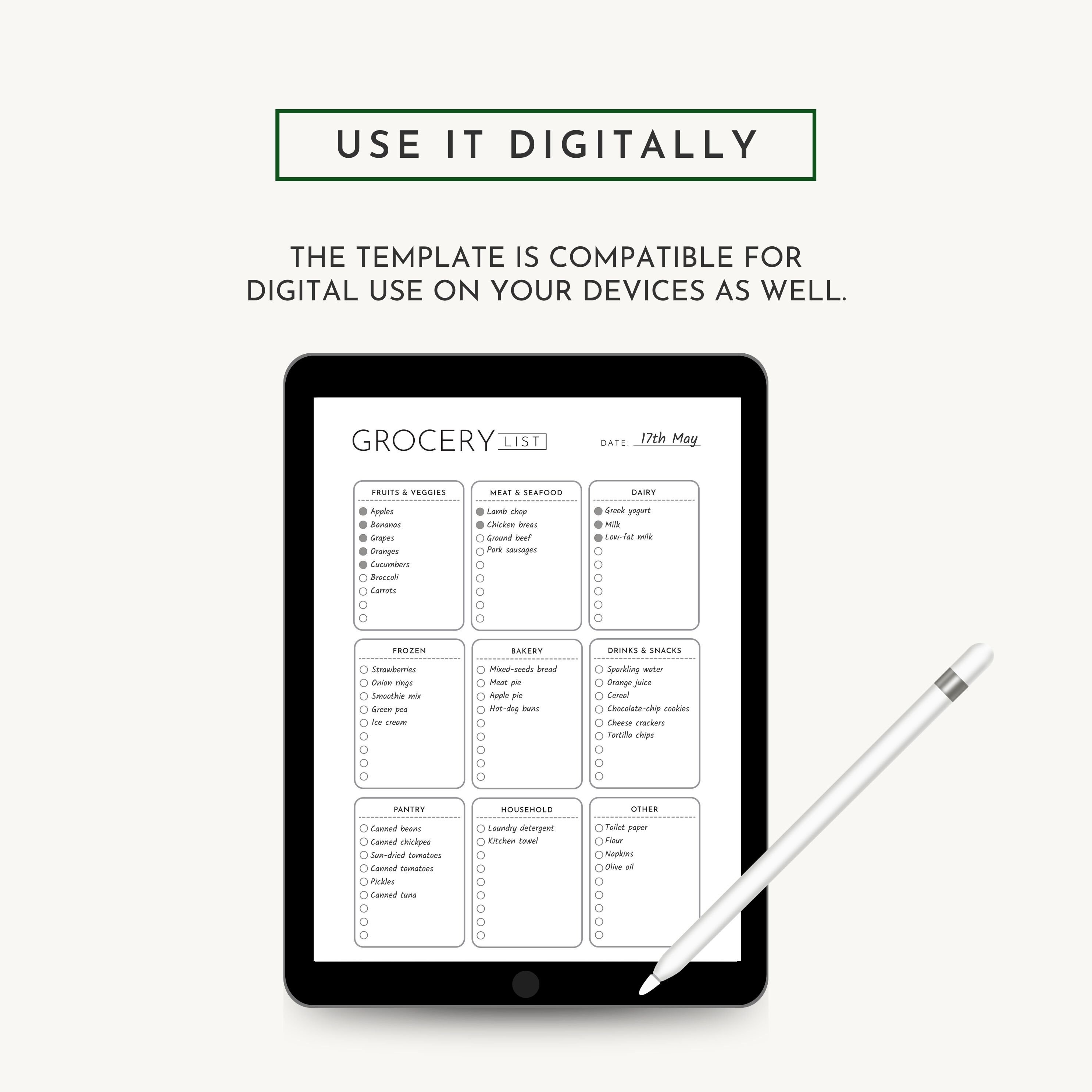 Grocery List Printable Shopping Planner A4 A5 Letter Weekly Meal ...