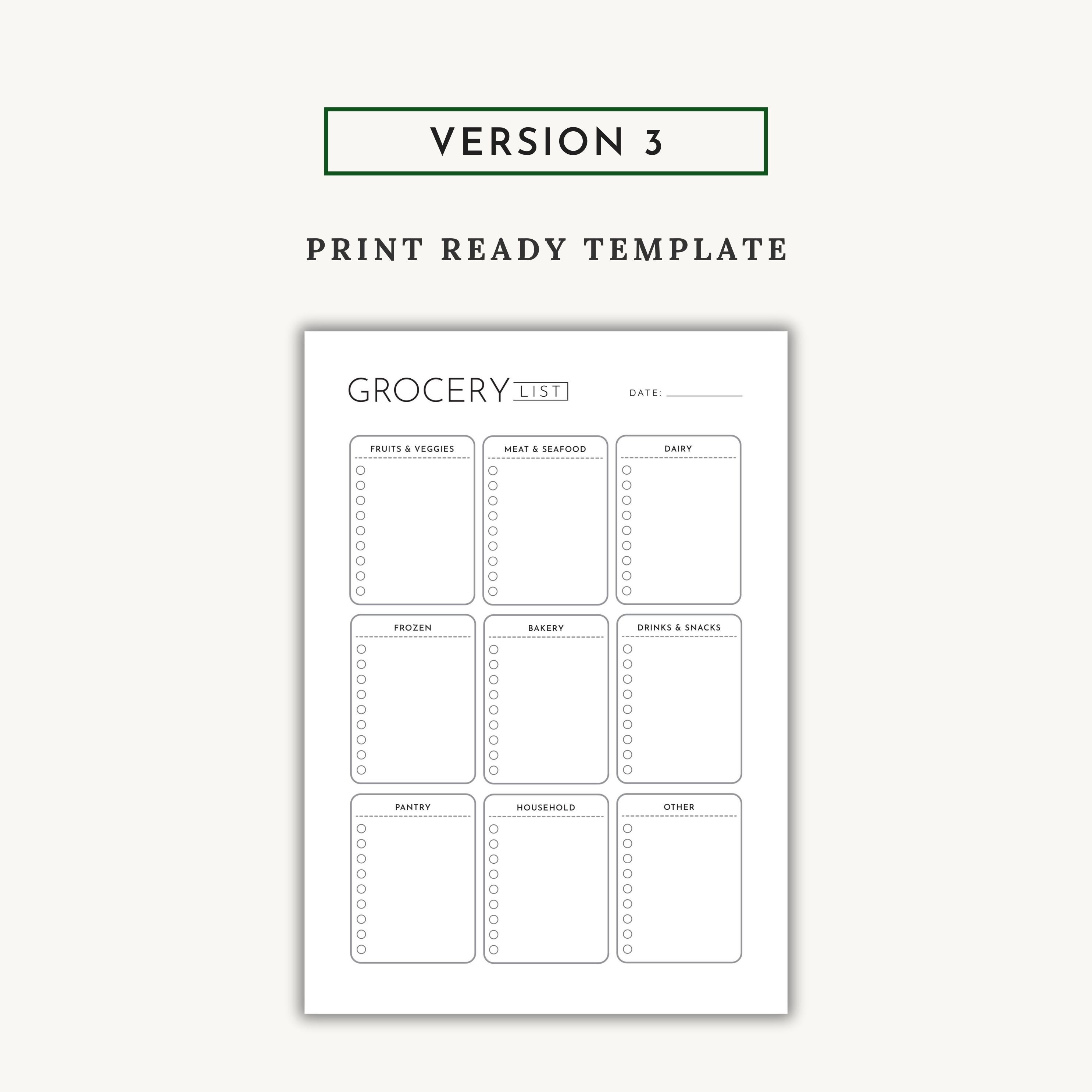 Grocery List Printable Shopping Planner A4 A5 Letter Weekly Meal ...