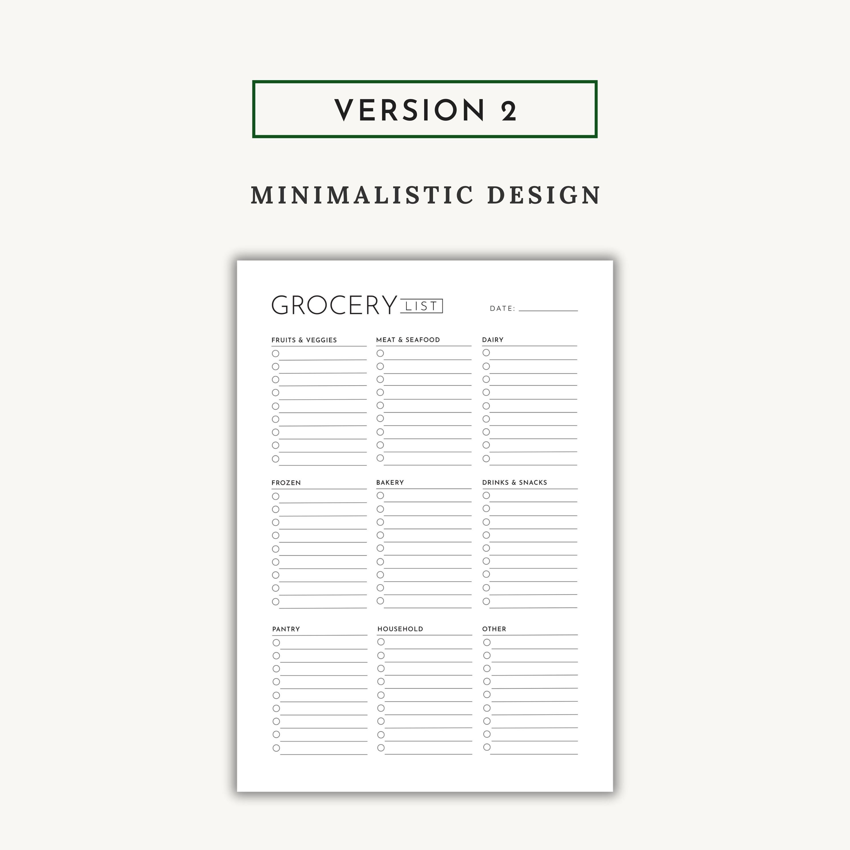 Grocery List Printable Shopping Planner A4 A5 Letter Weekly Meal ...