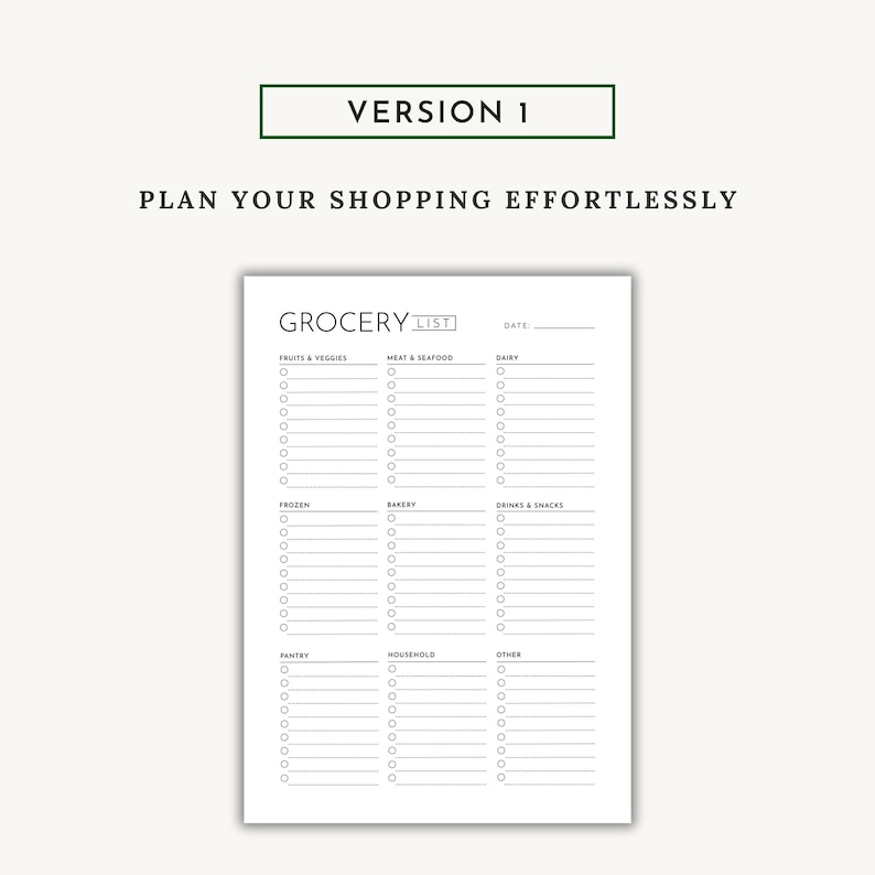 Grocery List Printable Shopping Planner A4 A5 Letter Weekly Meal ...