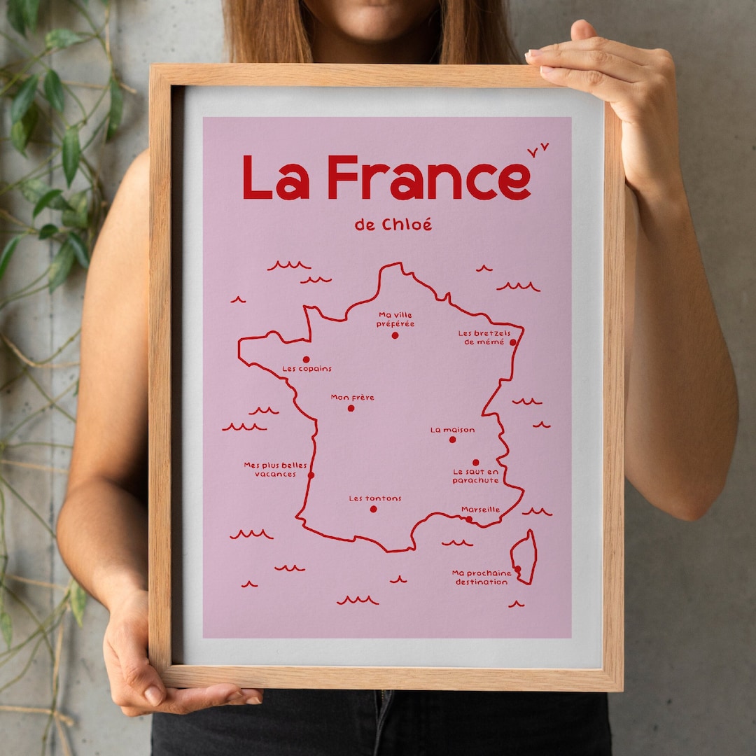 Personalized Map of France in Digital Illustration. A Gift Idea to ...