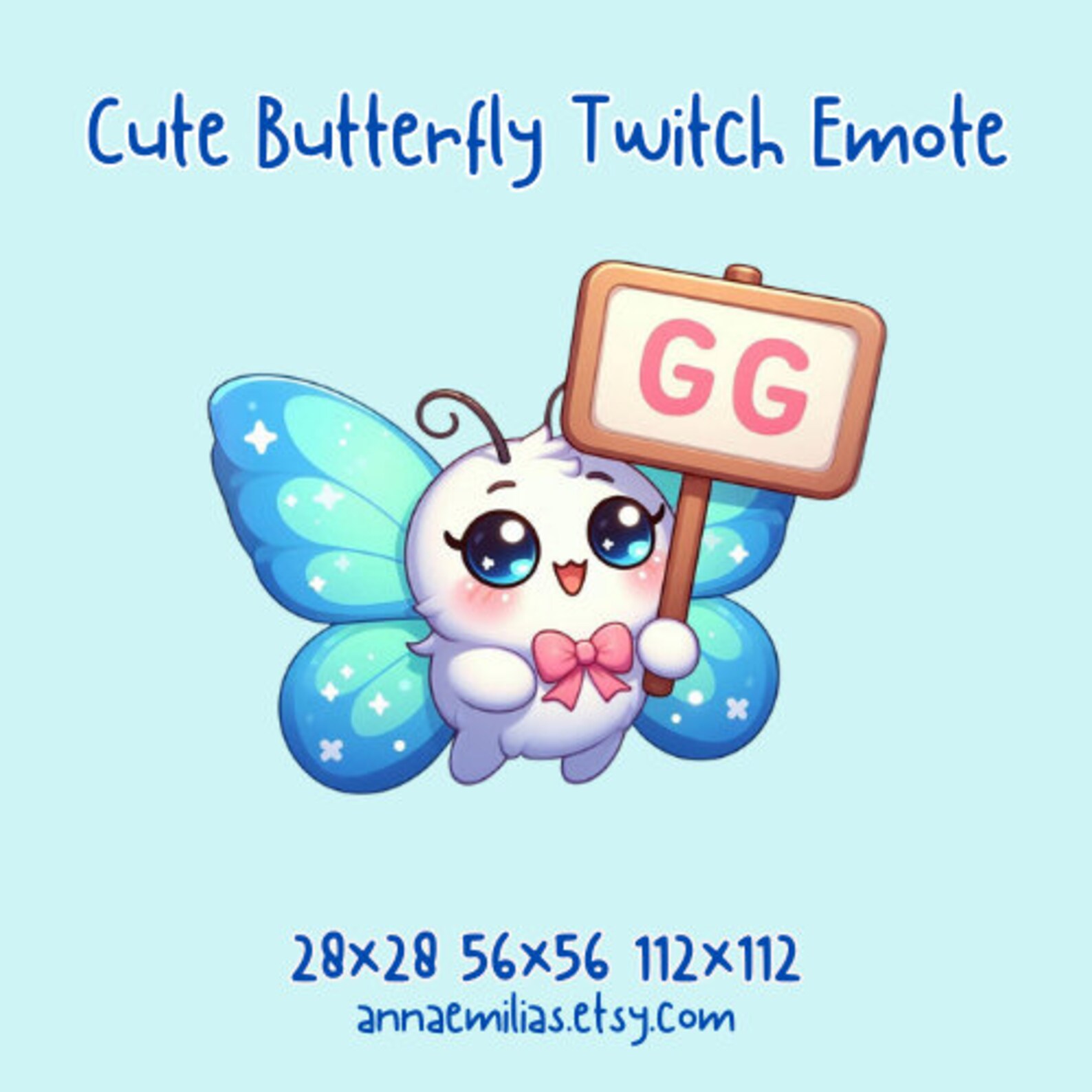 Butterfly Twitch Emote | Cute Kawaii Emoticon With "gg" Sign | Best ...