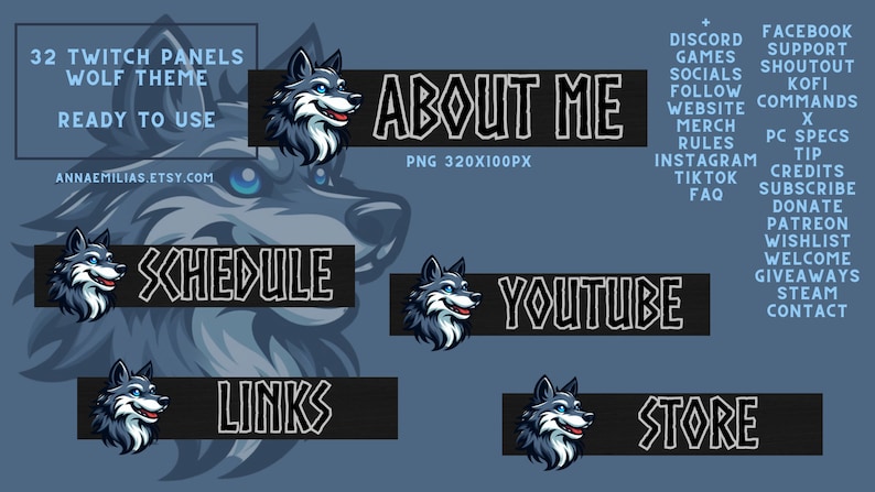 Wolf Twitch Panels: Dark Streamer Channel Assets Set - Etsy