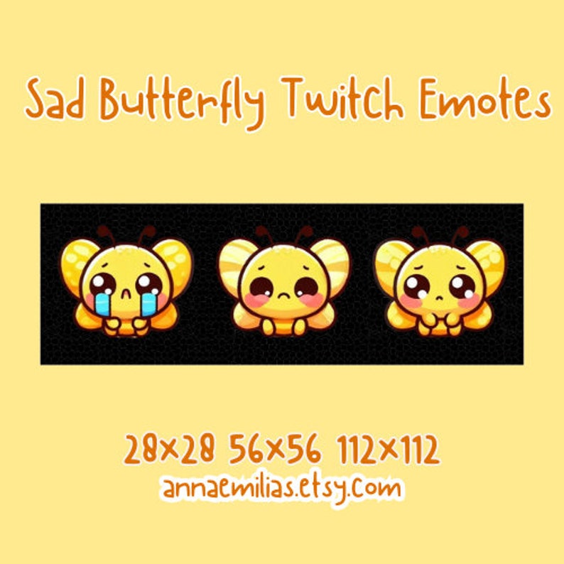 Butterfly Twitch Emotes | 3 Cute Sad Kawaii Butterfly Emojis for Stream ...