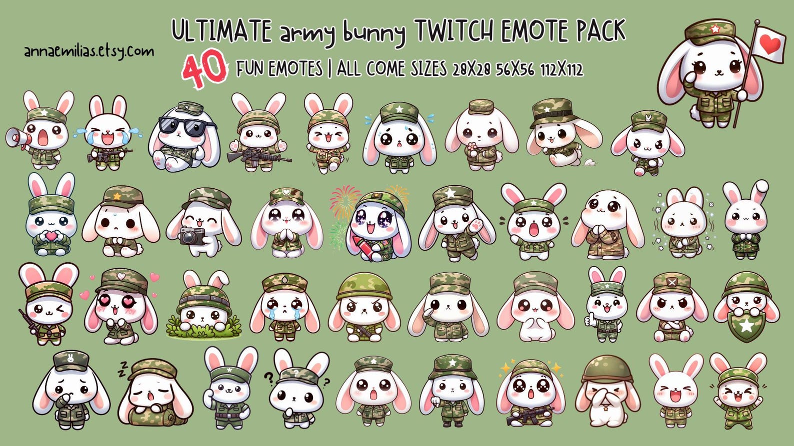 Cute Bunny Twitch Emote Pack | Big Set Ultimate Cute Army Kawaii Style ...
