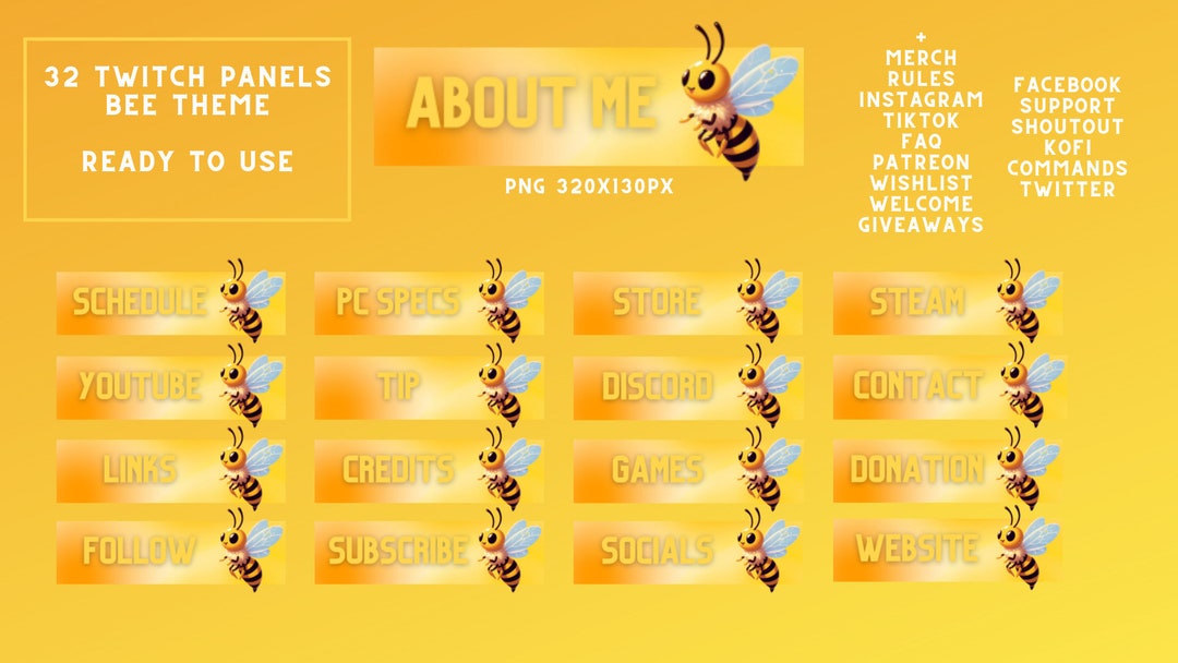 Bee Twitch Panel Pack Sweet and Buzzing Panels for Your Stream - Etsy