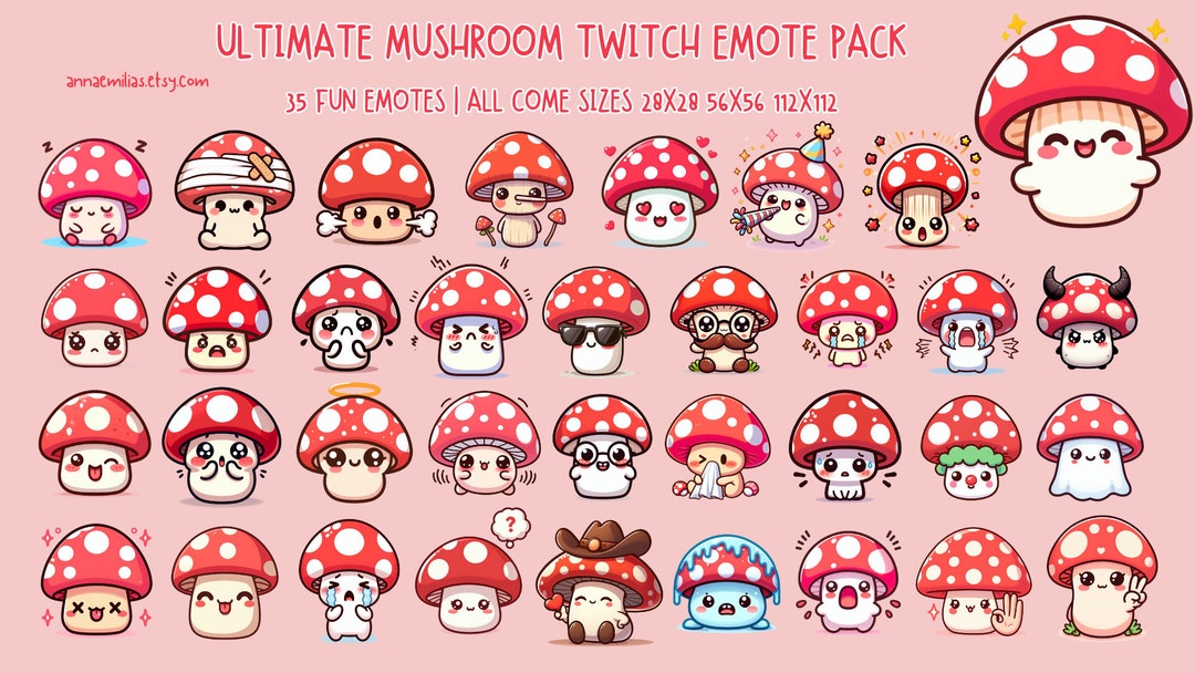 Mushroom Twitch Emote Pack | 35 Kawaii Stream Chat Emojis - Etsy