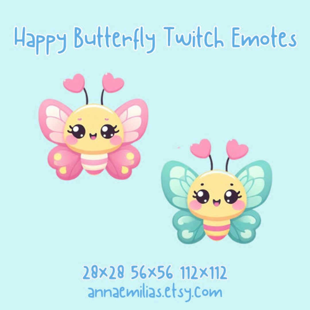 Cute Love Butterflies Twitch Emotes Kawaii Style Twitch Emojis Pink ...