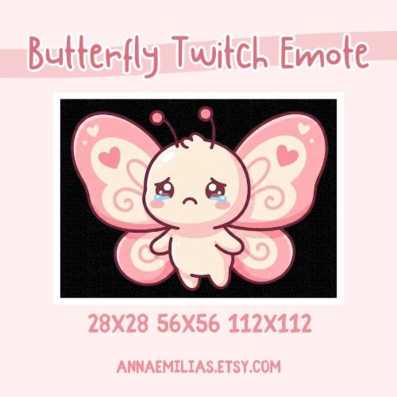 Sad Pink Butterfly Twitch Emote | Kawaii Crying Animal Icon (digital ...