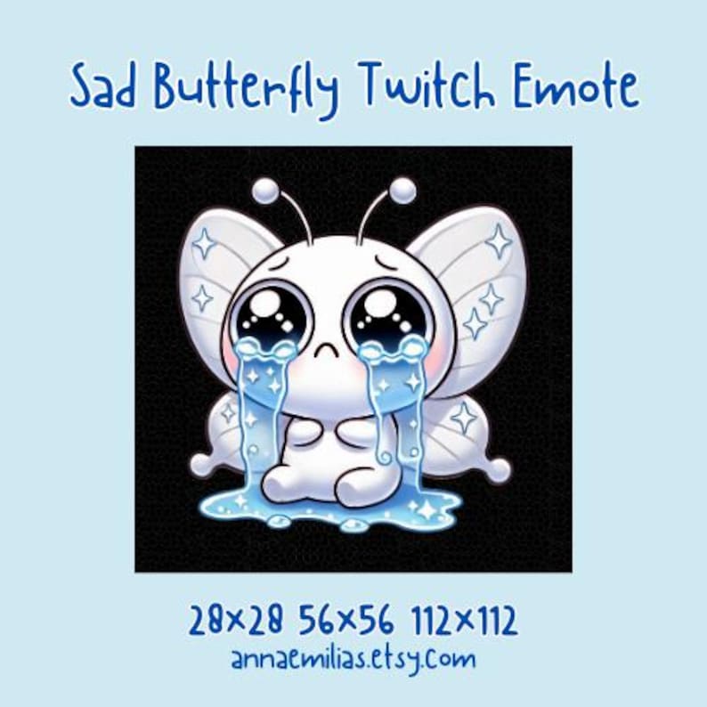 Butterfly Twitch Emote | Cute Kawaii Sad Butterfly Crying for Streaming ...