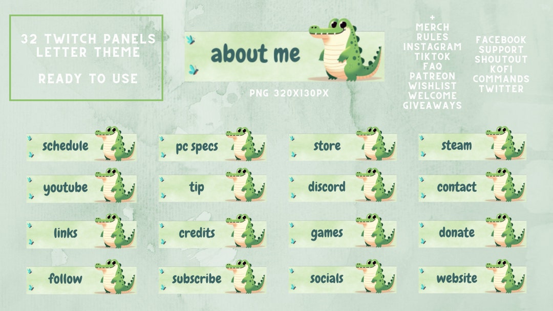 Crocodile Twitch Panels Set, Animated Stream Graphics, Reptile Theme ...