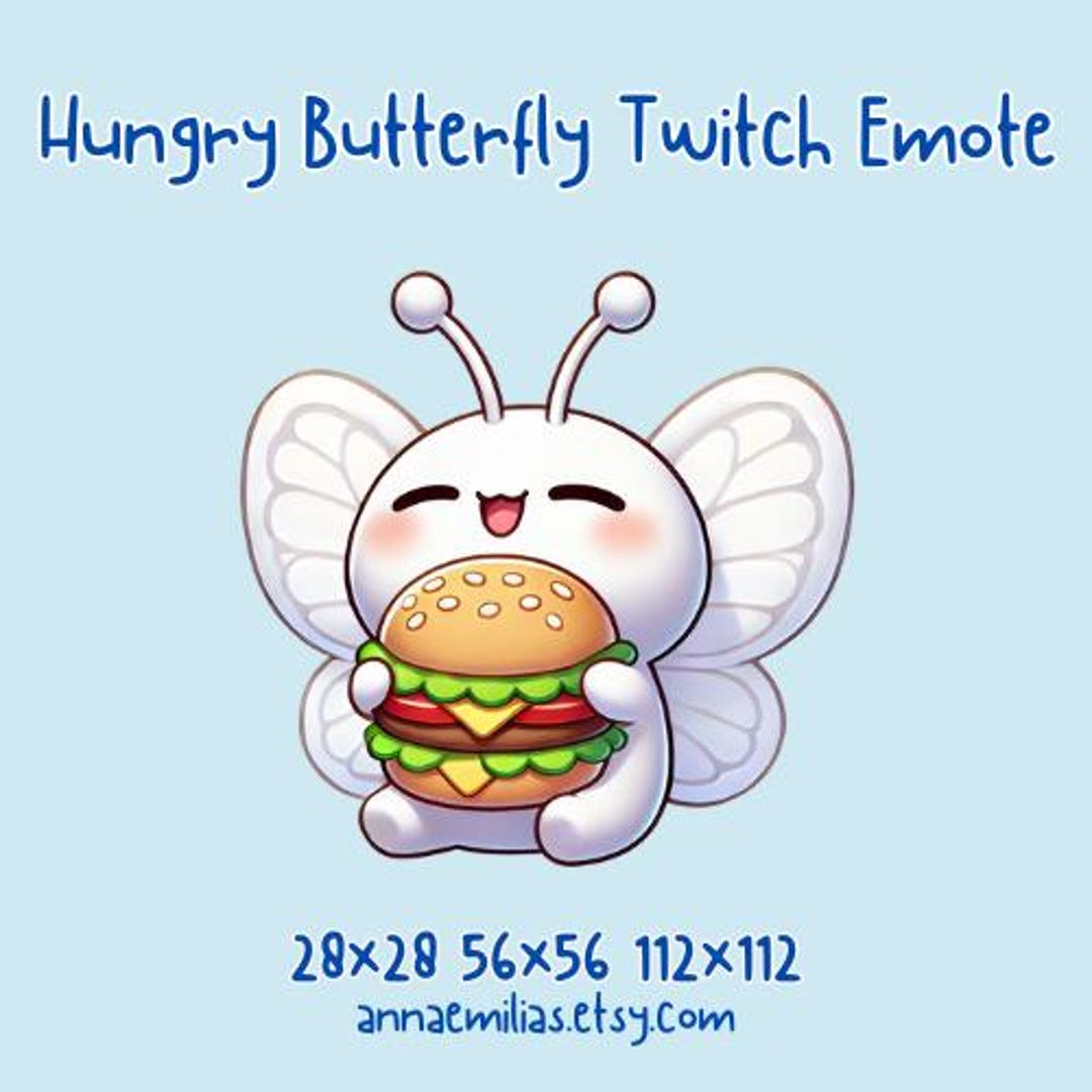 Butterfly Twitch Emote Eating Burger | Cute Hungry Kawaii Style Twitch ...