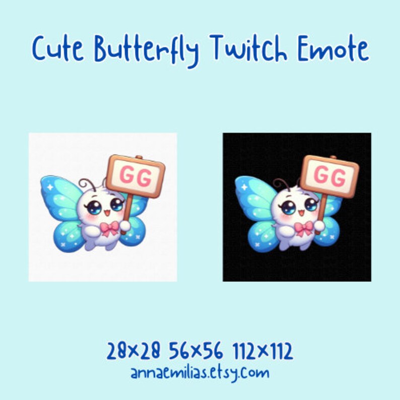 Butterfly Twitch Emote | Cute Kawaii Emoticon With "gg" Sign | Best ...