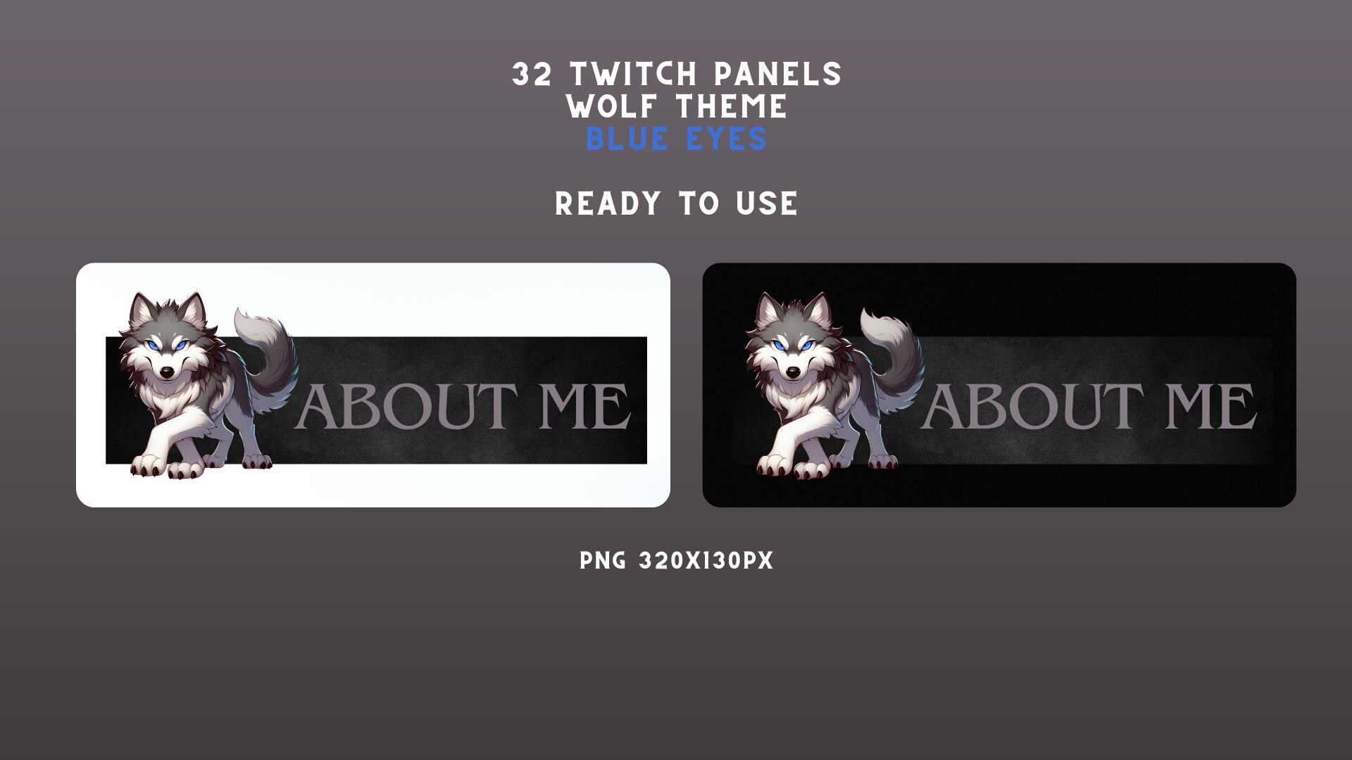 Wolf With BLUE EYES Twitch Panels Pack | Cool Dark Streamer Channel ...