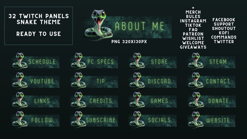 Snake Twitch Panels | Dark Reptile Design Stream Graphics | Streaming ...