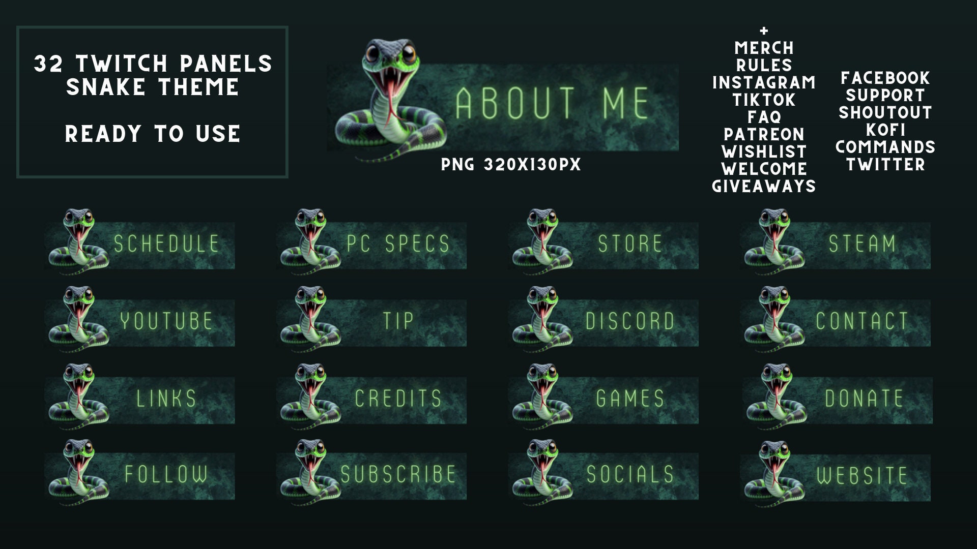 Snake Twitch Panels | Dark Reptile Design Stream Graphics | Streaming ...