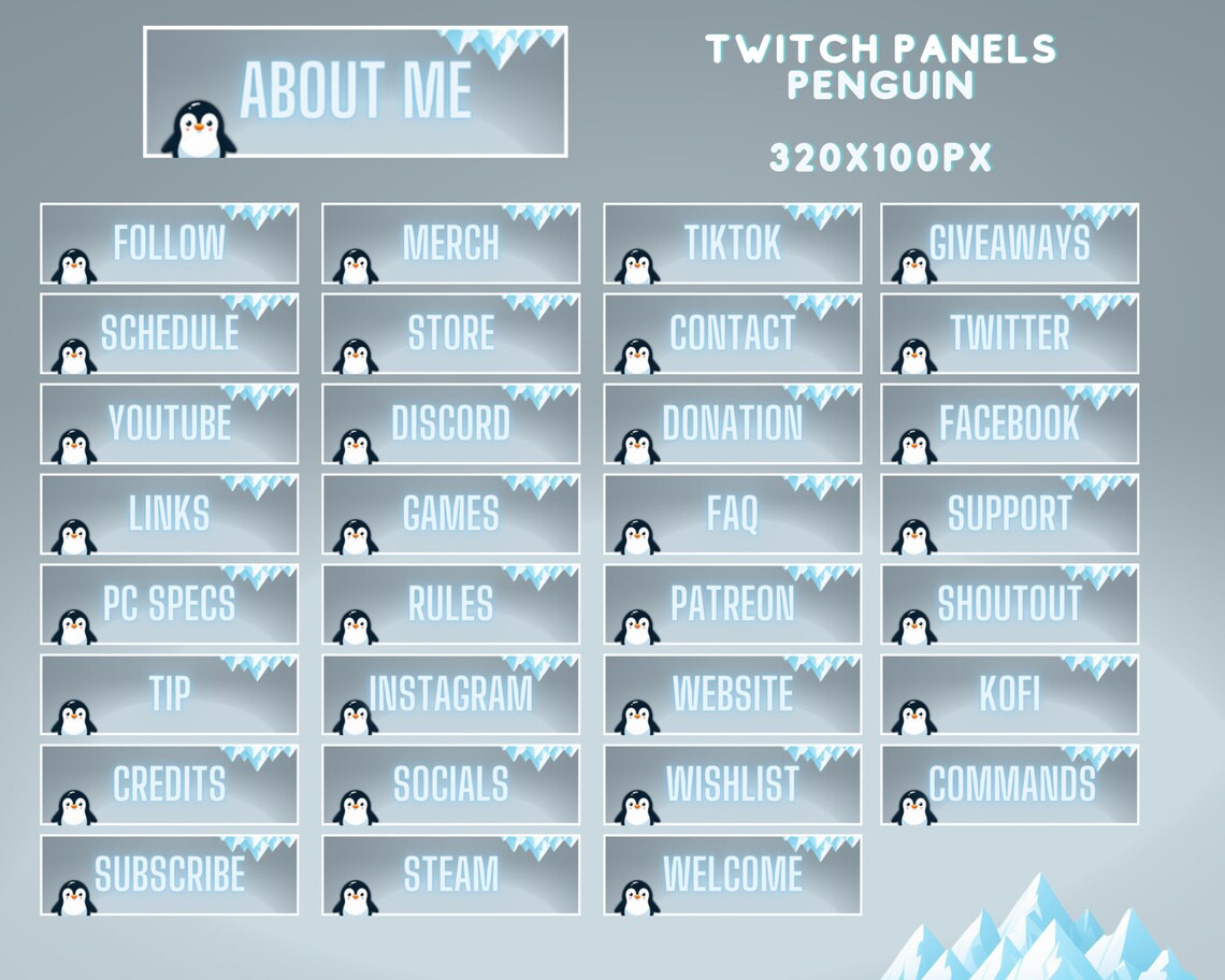 Penguin Twitch Panels Stream Panel Pack Cute Cartoon Penguin Design ...