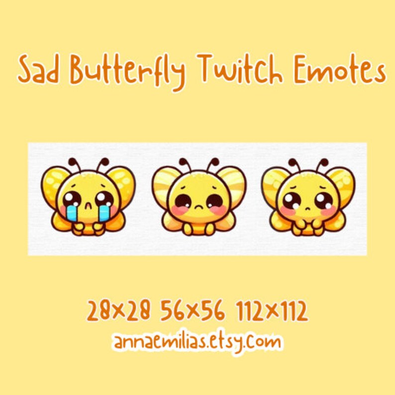 Butterfly Twitch Emotes | 3 Cute Sad Kawaii Butterfly Emojis for Stream ...