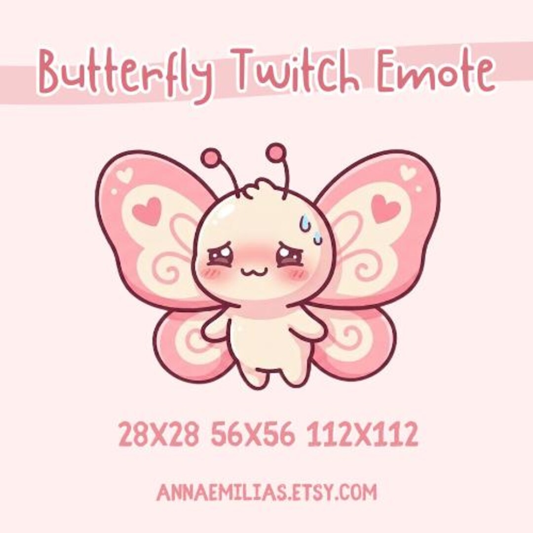 Nervous Pink Butterfly Twitch Emote | Anxious Kawaii Emoji (digital ...