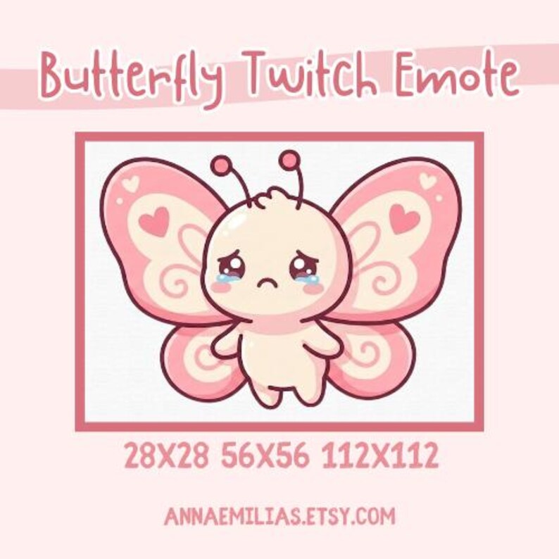 Sad Pink Butterfly Twitch Emote | Kawaii Crying Animal Icon (digital ...