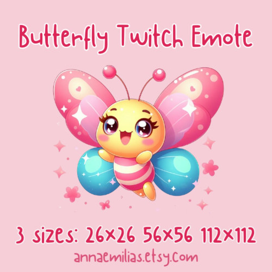 Kawaii Butterfly Twitch Emote, Cute Emote Design, Streamer Emoticon ...