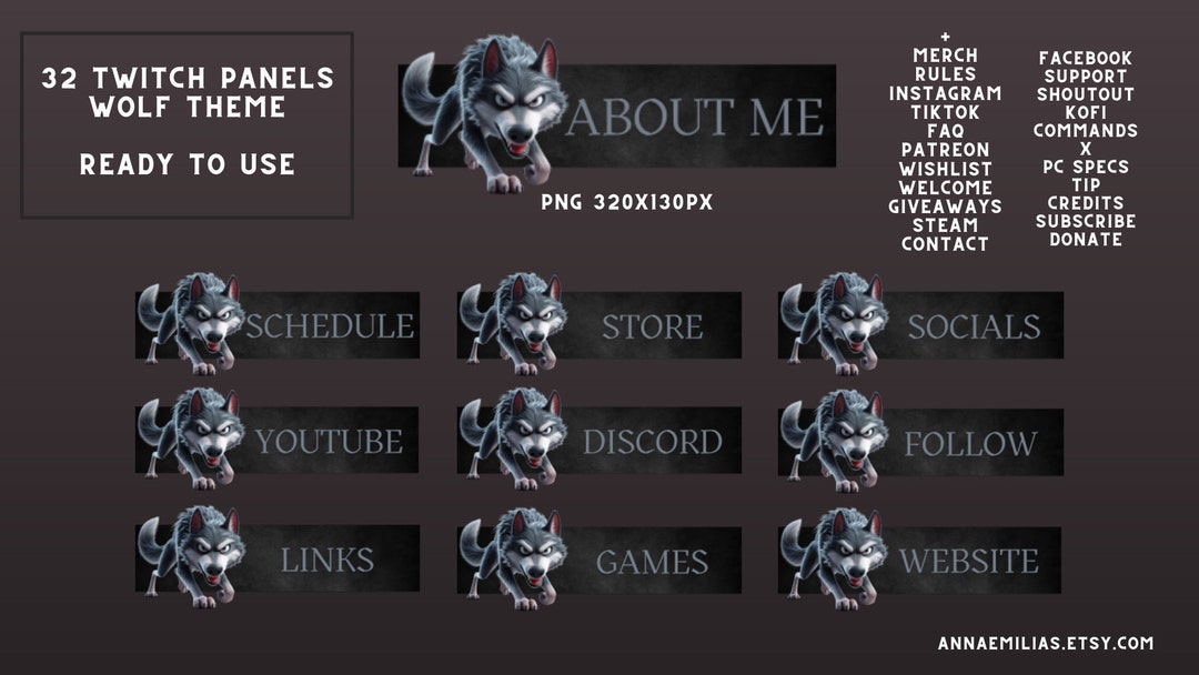 Wolf Twitch Panels Pack, Streamer Graphics Kit, Gamer Panels Set ...