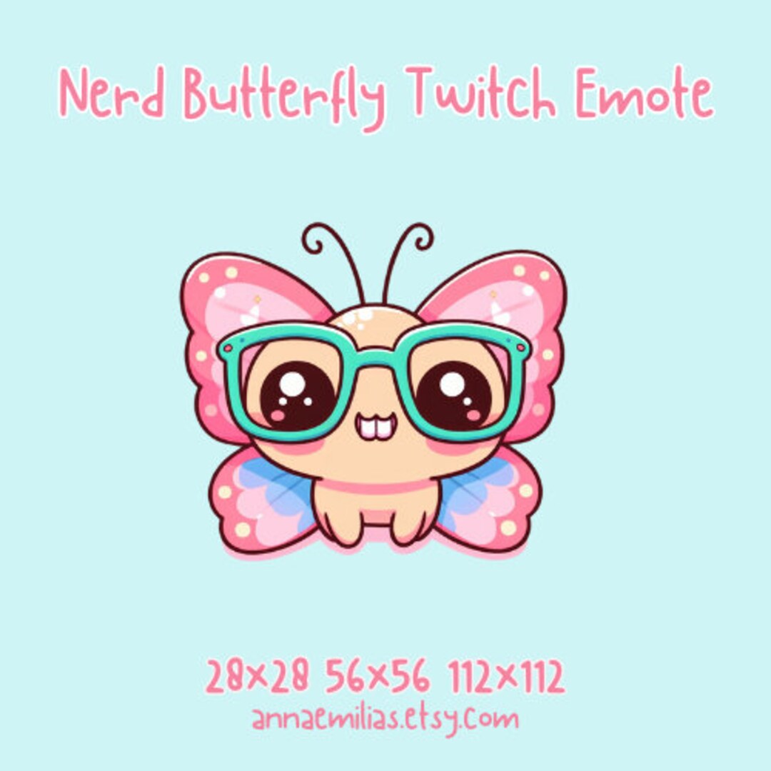 Nerdy Butterfly Twitch Emote | Cute Kawaii Stream Emoji - Etsy