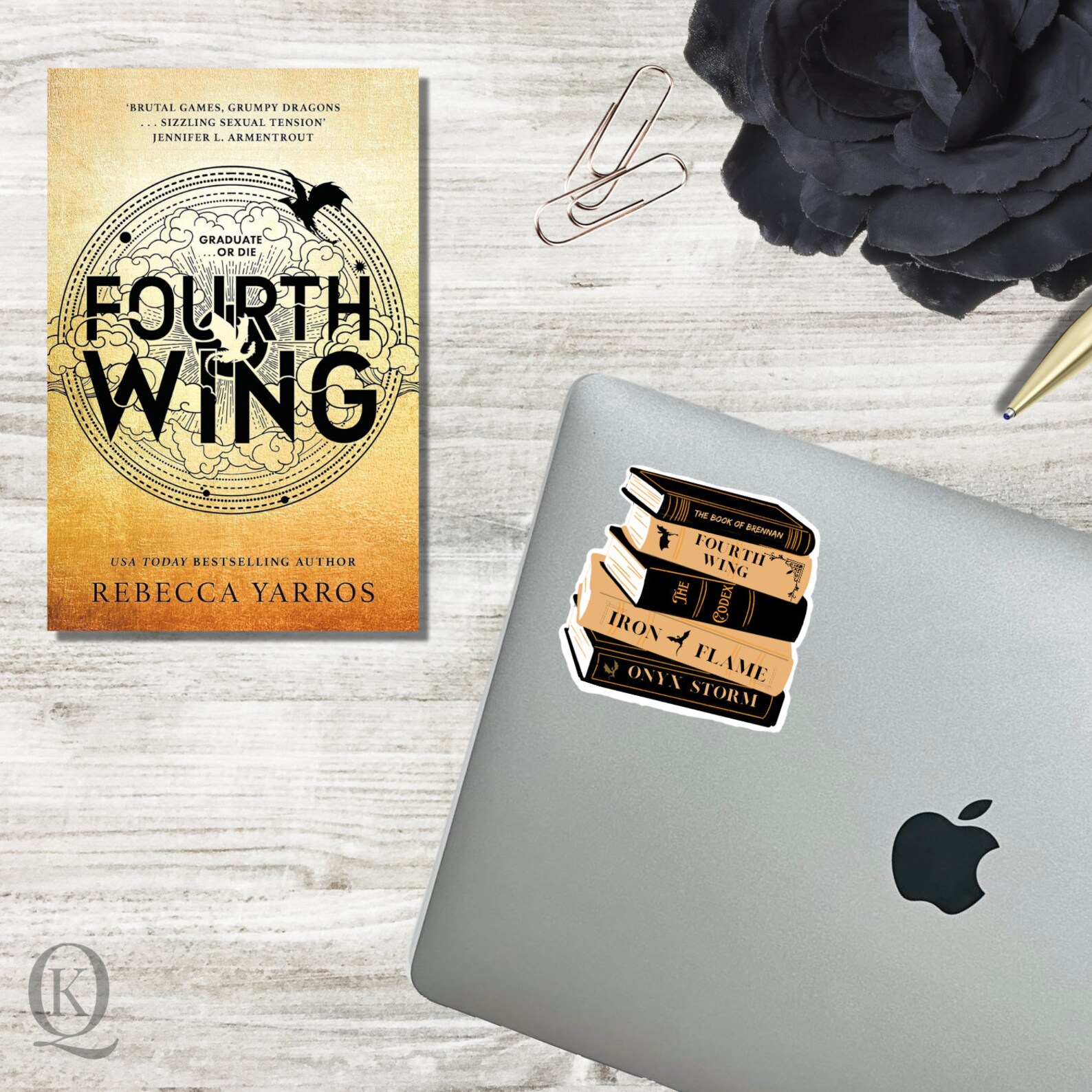 Fourth Wing Book Stack, Fantasy, Kindle, Laptop Decal, Bookish, Booktok ...