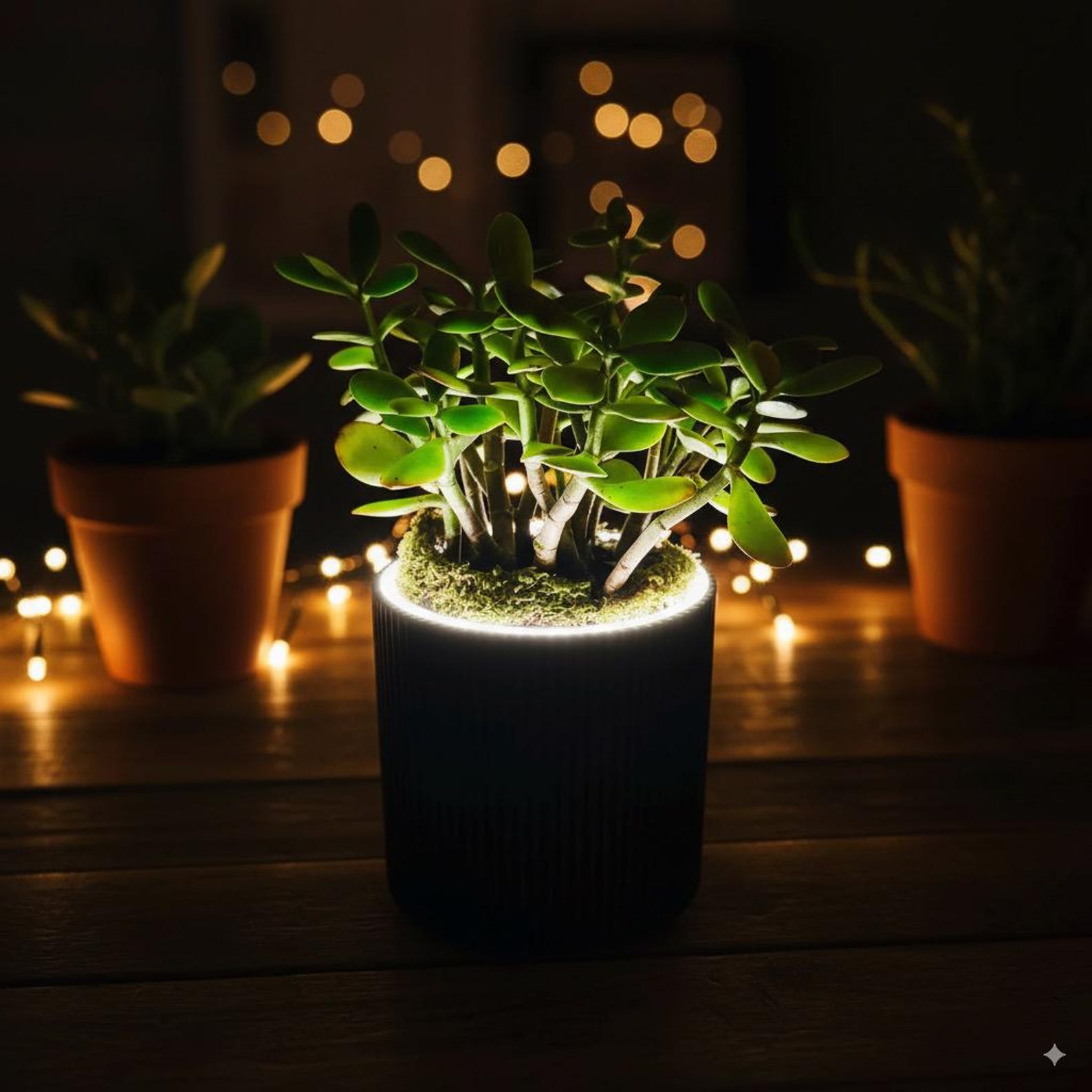 LED Plant Spotlight Ribbed Planter | Illuminated and Dimmable Display ...