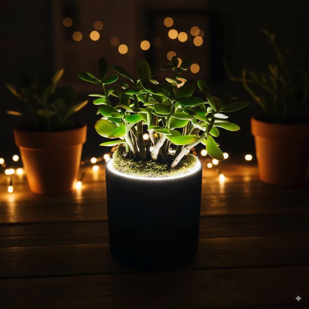 LED Plant Spotlight Ribbed Planter | Illuminated and Dimmable Display ...