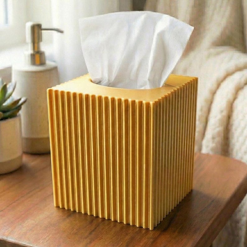 Square Tissue Box Cover: Modern Ribbed Design | 4.50 in w × 4.50 in d × ...