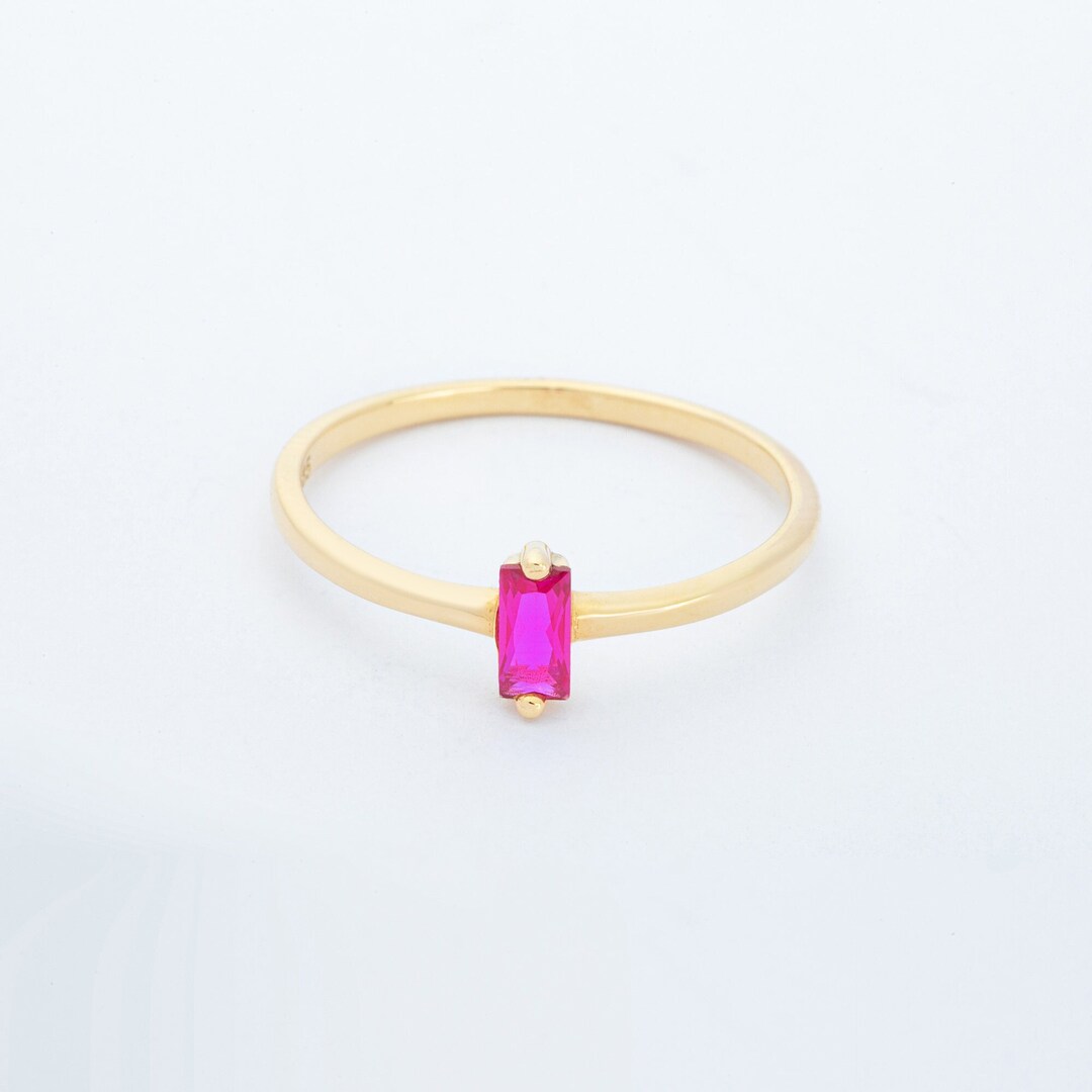14k Real Solid Gold Ruby Ring 14k Gold Baguette Red Ruby Ring ...