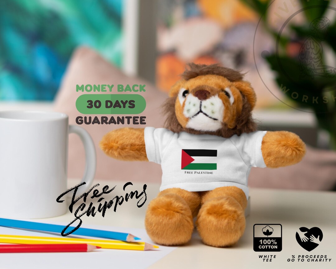 Palestinian Pride Stuffed Animal Lion With Palestine Flag Cuddle Plushi ...