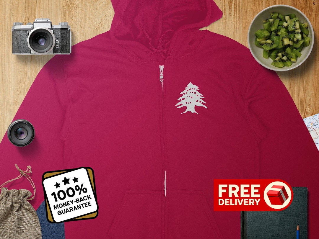 Embroidered Lebanon Hoodie With Cedar Tree Hoody Full Zip Hooded Sweatshirt With Free USA ...